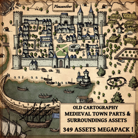 OLD CARTOGRAPHY MEDIEVAL TOWN PARTS & SURROUNDINGS ASSETS – 349 ASSETS ...