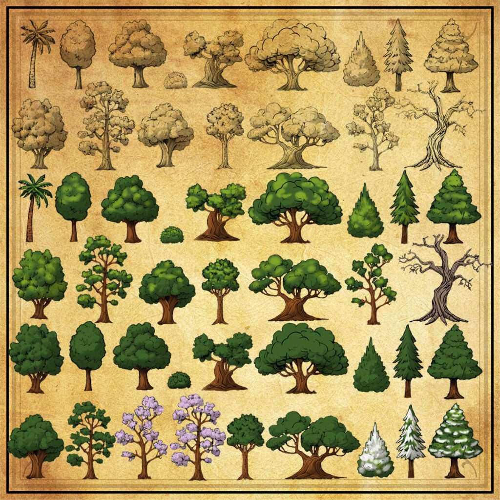 Fantasy Tree Asset Pack For Fantasy Map Creating – CartographyAssets