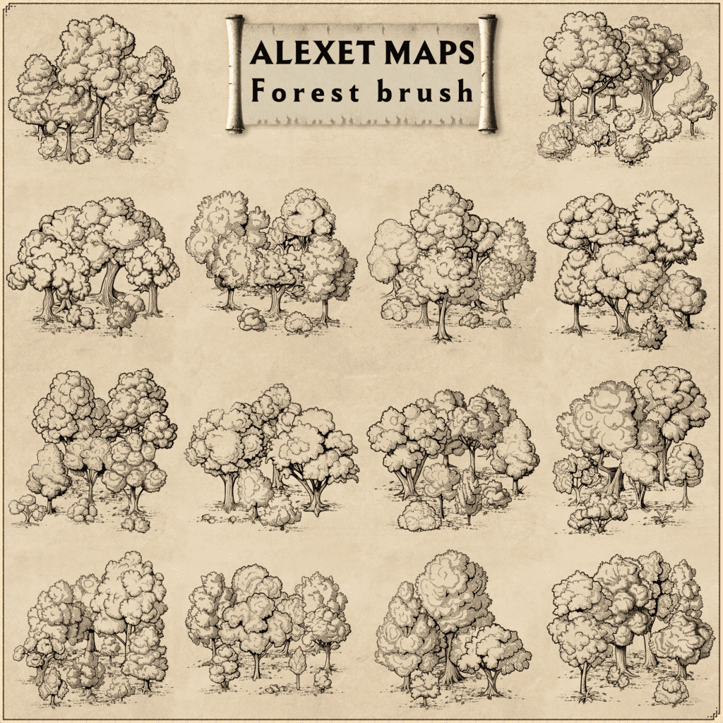 Tree Brush Pack 2 for Wonderdraft by Alexet – CartographyAssets