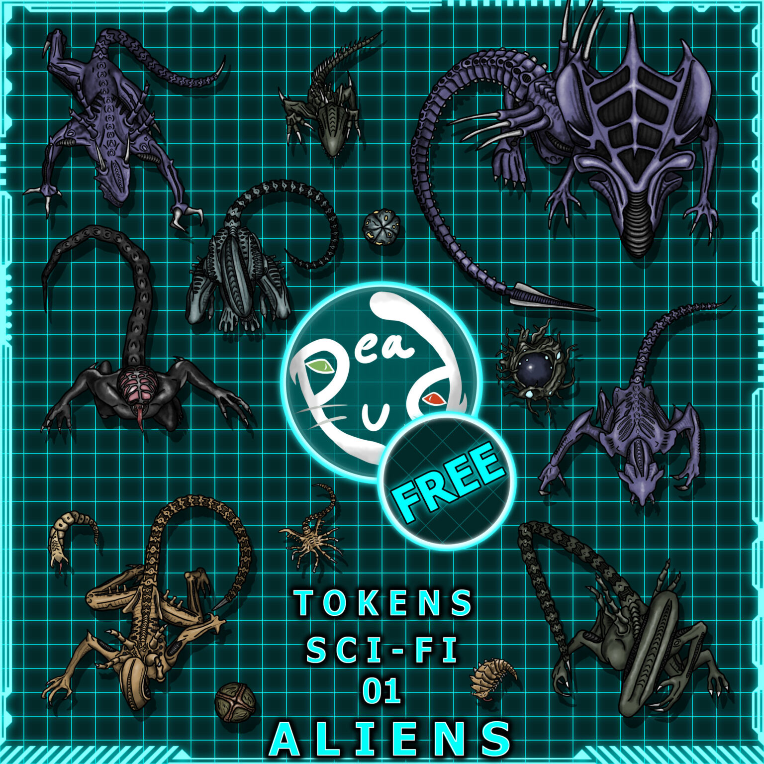 [T] Sci-Fi Tokens 01 — Aliens [FREE] – CartographyAssets