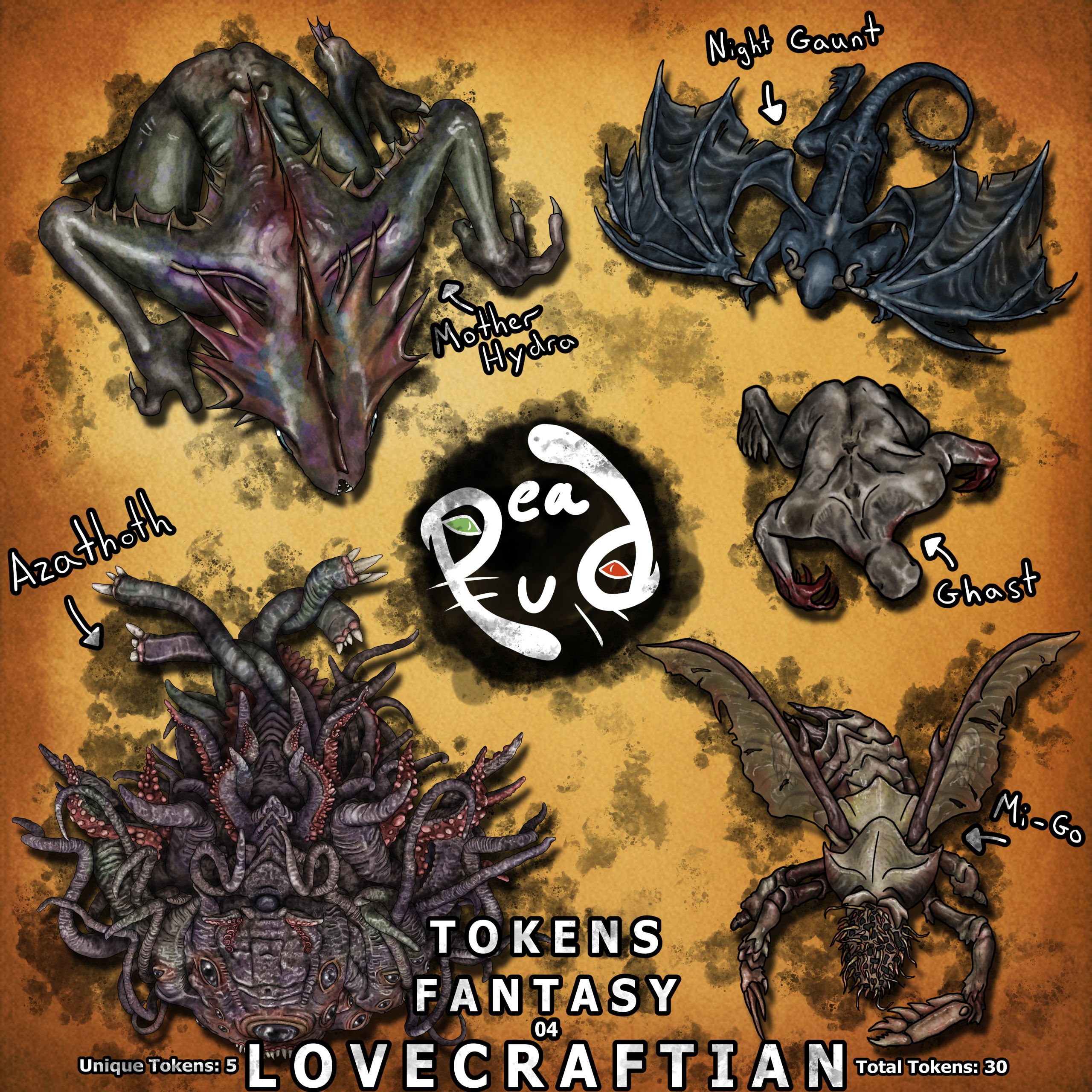 [T] Tokens: Fantasy 04 — Lovecraftian – CartographyAssets